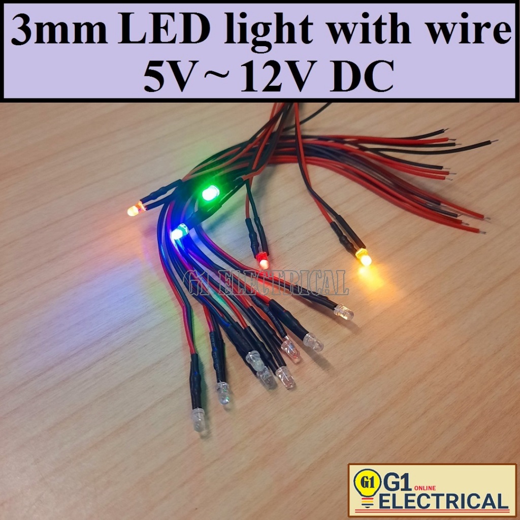 3mm Light Emitting Diode (LED) with wire/ LED Indicator light 5V – 12V ...