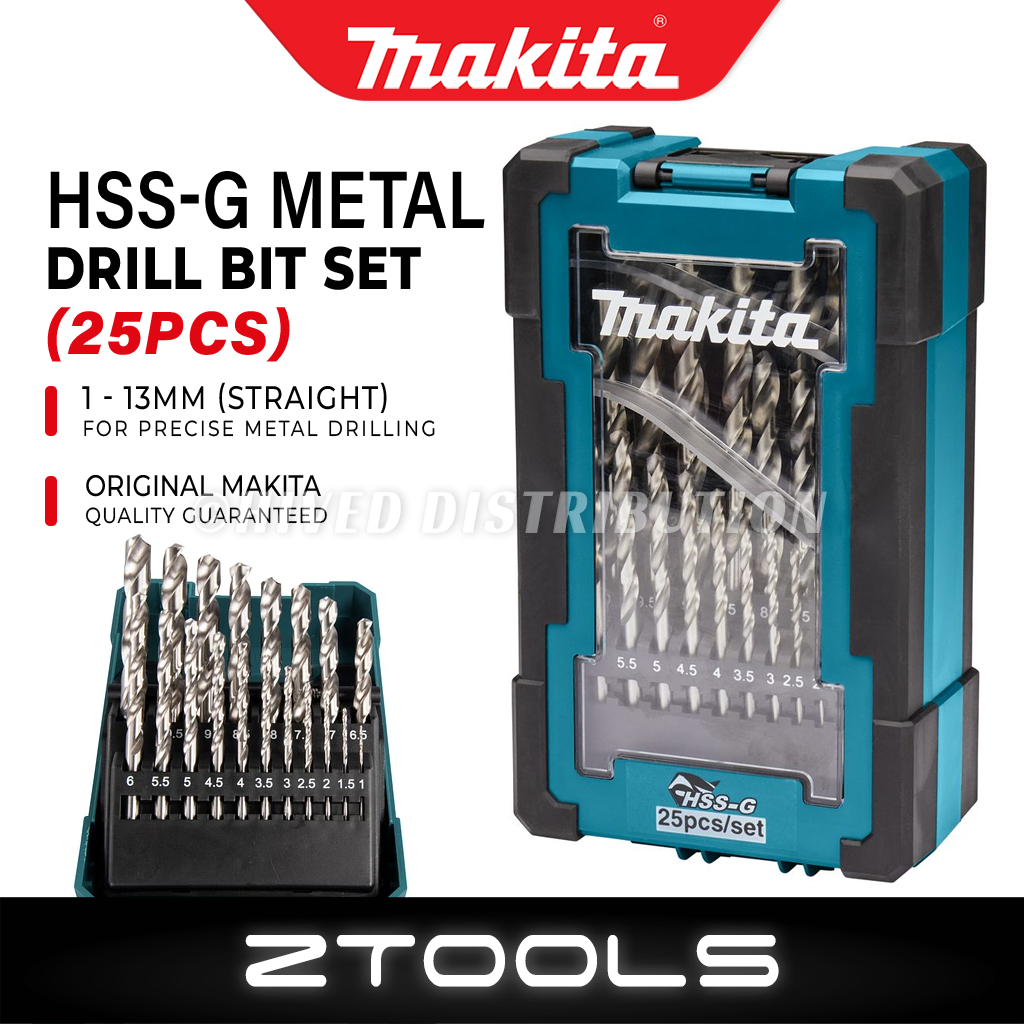 (25pcs) Makita HSS-G Metal Drill Bit Set (1 - 13mm) | D-67555 | Straight Shank | Original ...