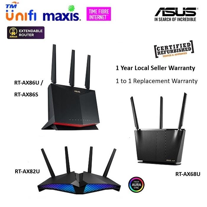 Asus RT-AX86U AX86S AX82U AX68U WiFi6 Dual-Band Wireless Gigabit Router ...