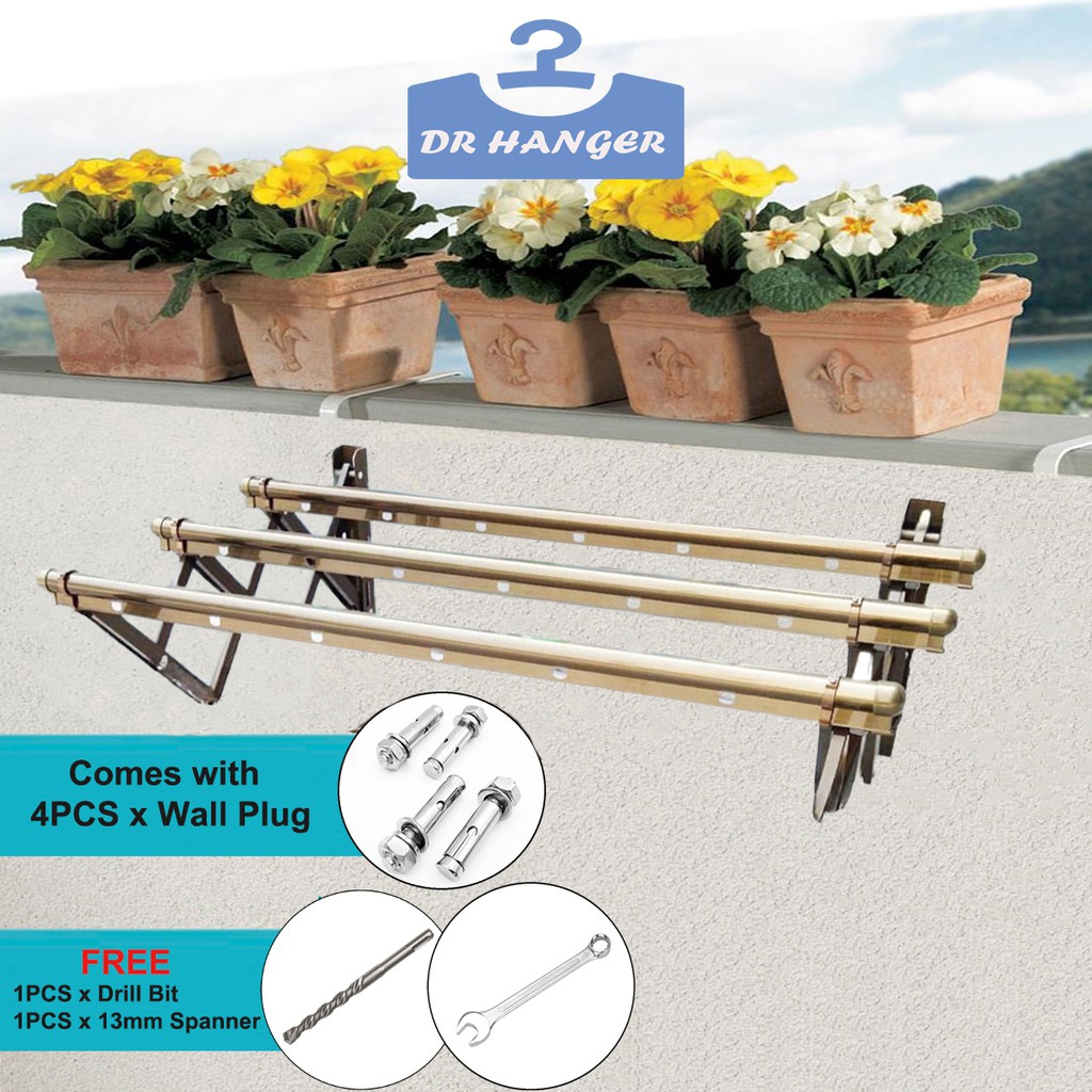 Wall Mounted 1 Meter X 3 RODS ALUMINUM RETRACTABLE CLOTH HANGER WALL ...
