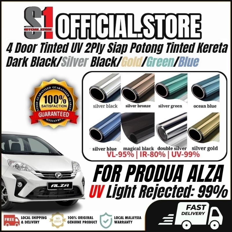 Perodua Alza 4 Door Tinted UV 2Ply Siap Potong Tinted Kereta Dark Black ...
