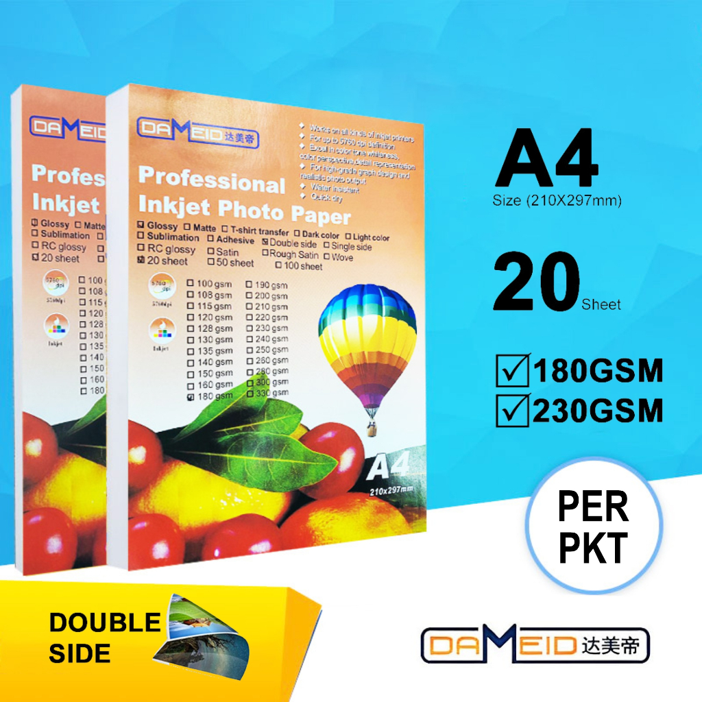 DAMEID A4 Size Glossy Photo Paper Double Sided (20's) | Shopee Malaysia
