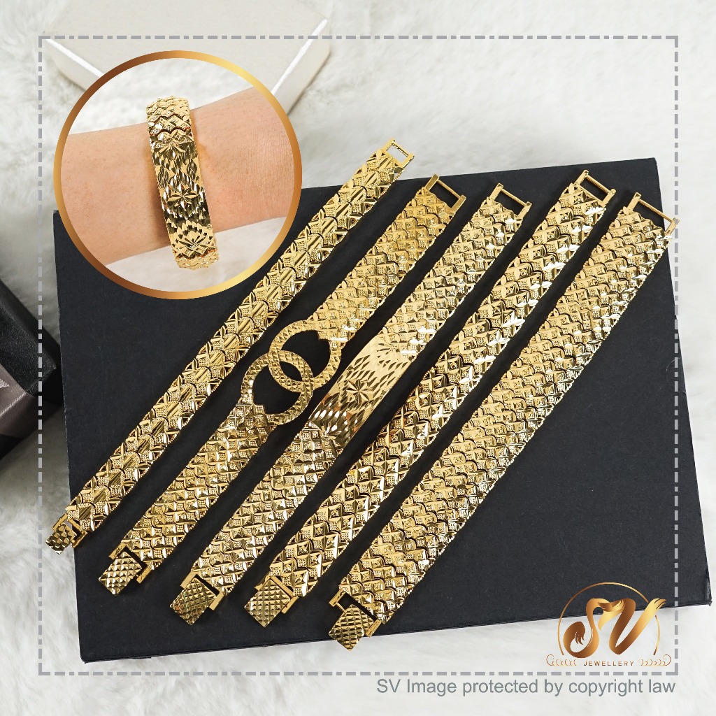 Gelang Tangan Emas 24K Gold Plated Cop 916 Emas Korea Dewasa Emas ...