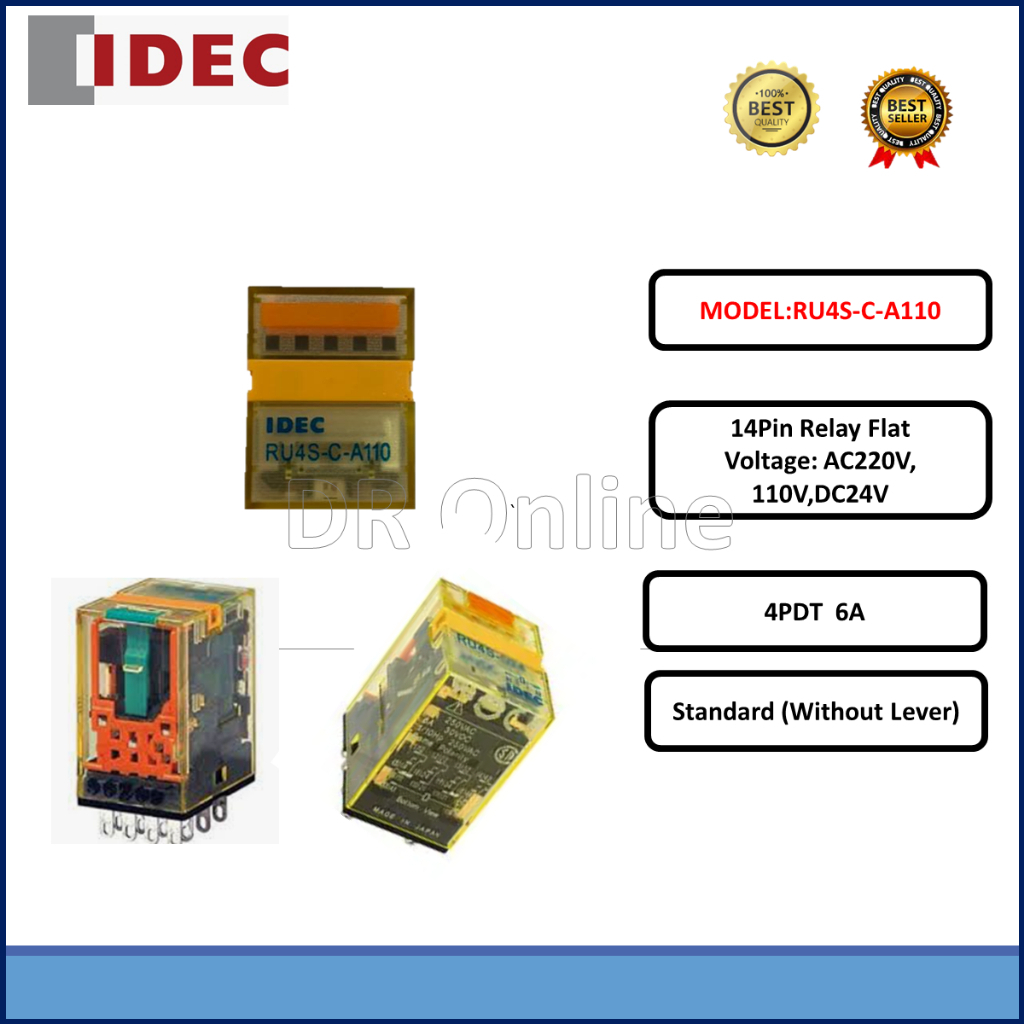 IDEC 14PIN RELAY FLAT DPDT STANDARD TYPE 24VDC /110VAC / 220VAC RU4S ...