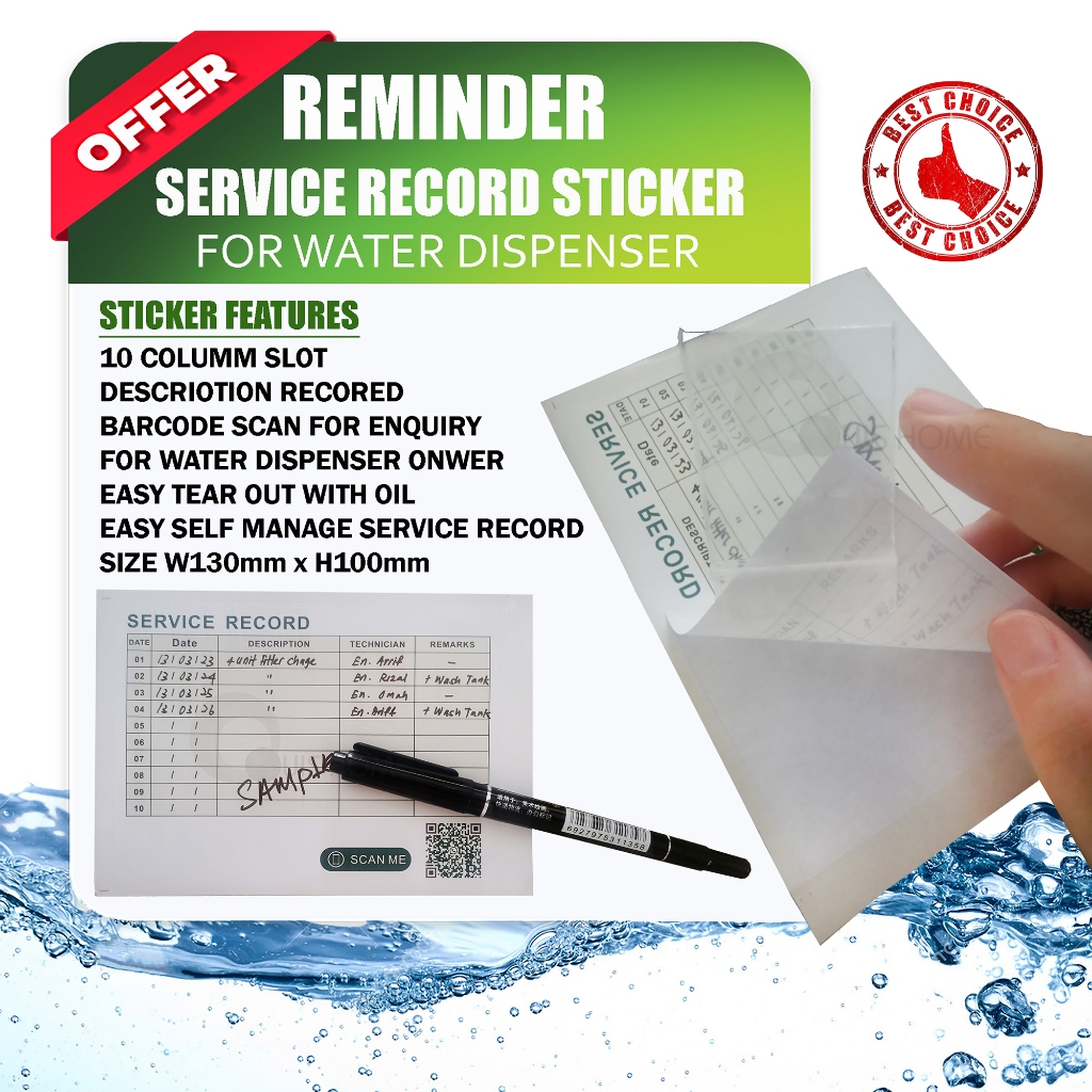 Service Sticker For Water Dispenser - Penapis Air Sticker - Filter ...