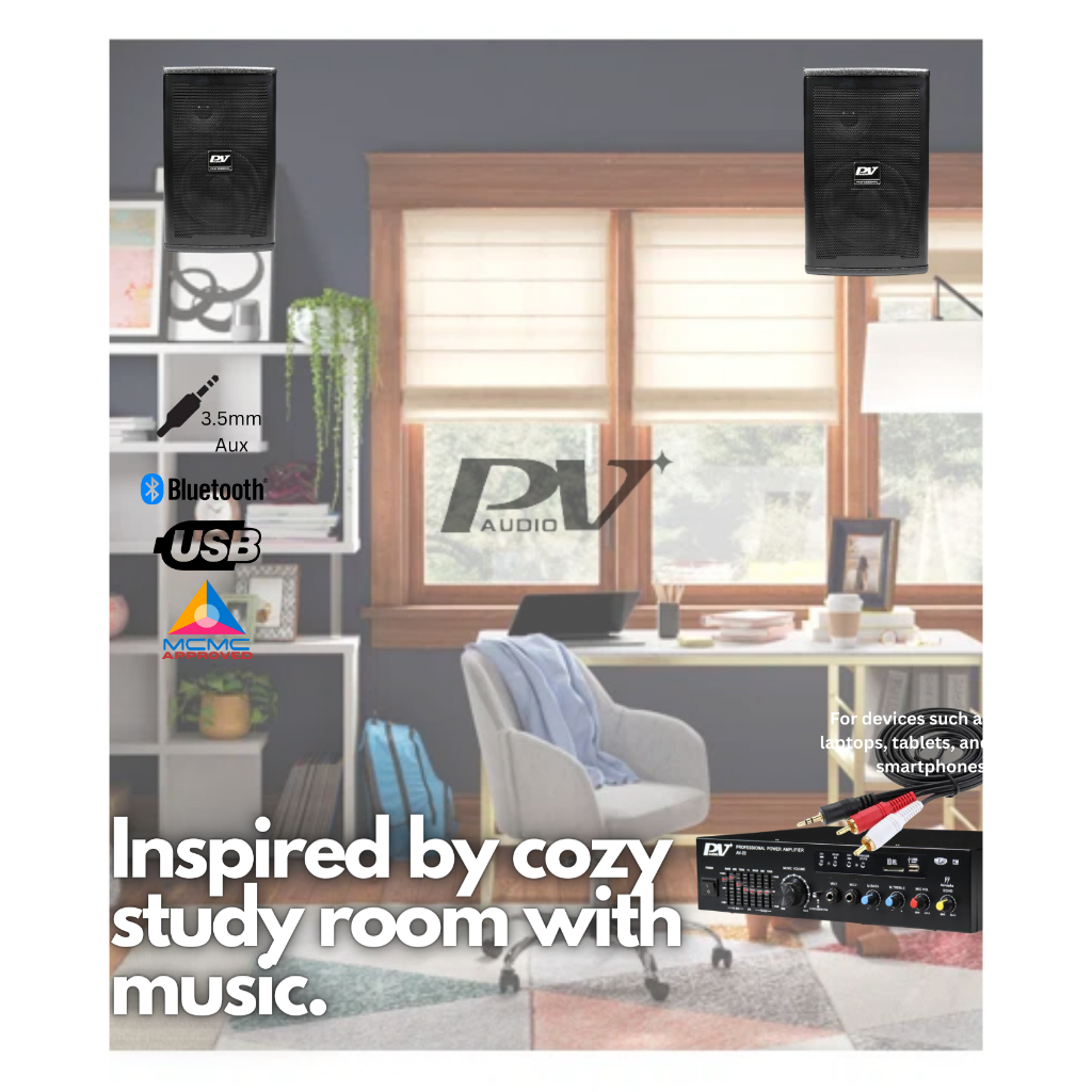 PV Audio AV22 Mixer Amplifier with One Pair 100W 6.5" Speaker for Music ...