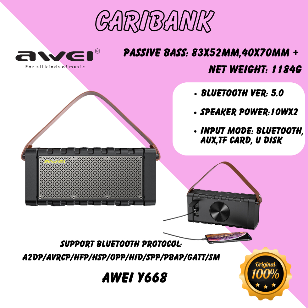 AWEI Y668 Bluetooth Portable Wireless Speaker Bluetooth Mega Bass Outdoor With Powerbank ...