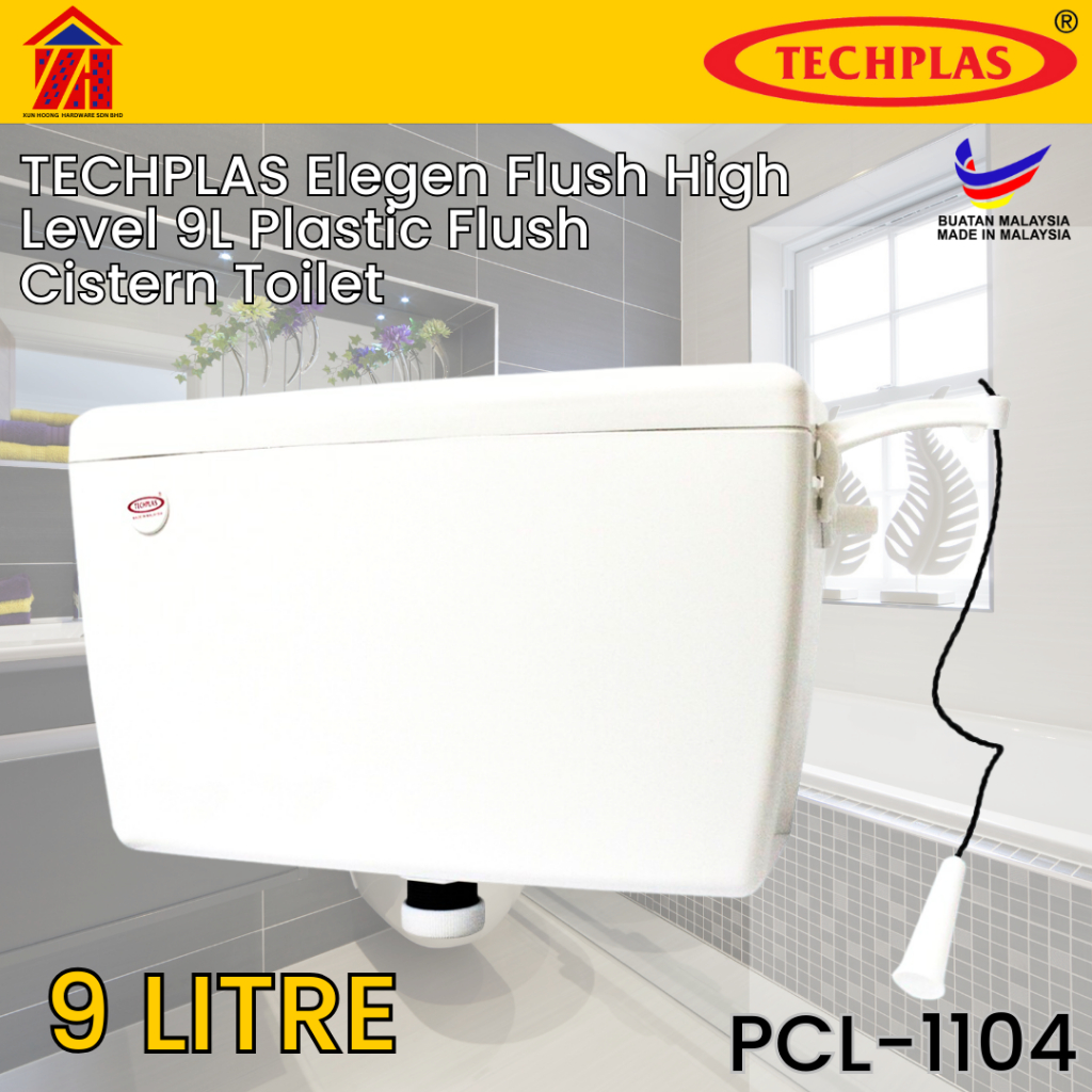 TECHPLAS Elegen Flush High Level 9L Plastic Flush Cistern Toilet ...