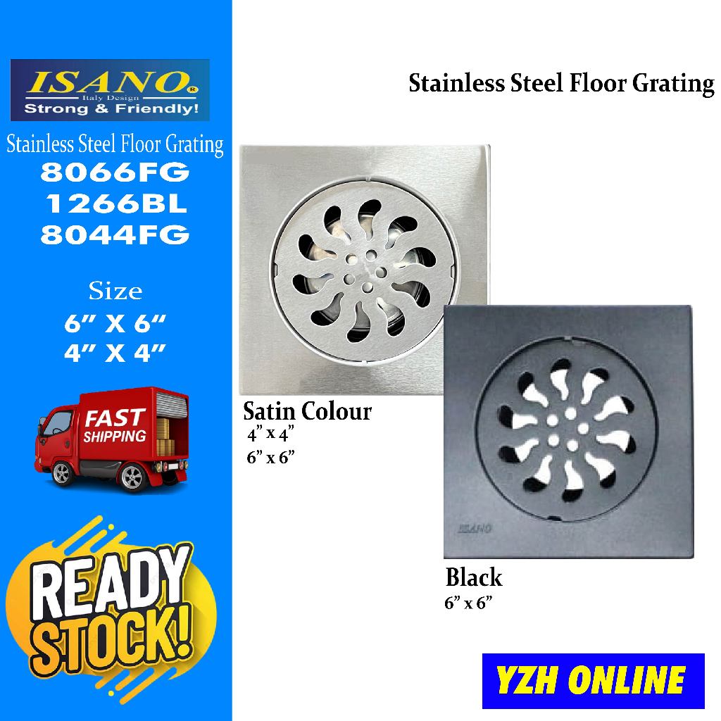 ISANO Stainless Steel Floor Grating Floor Trap 4X4 / 6X6 Bathroom Satin ...