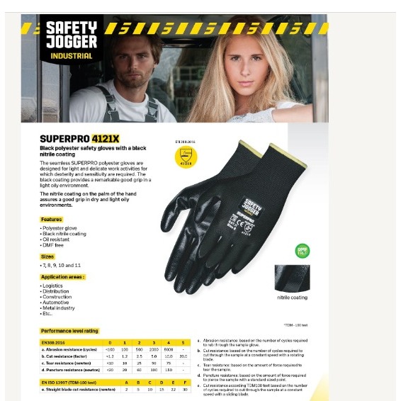 SAFETY JOGGER SuperPro 4121X PE Safety Glove Black Nitrile Coating SIZE ...