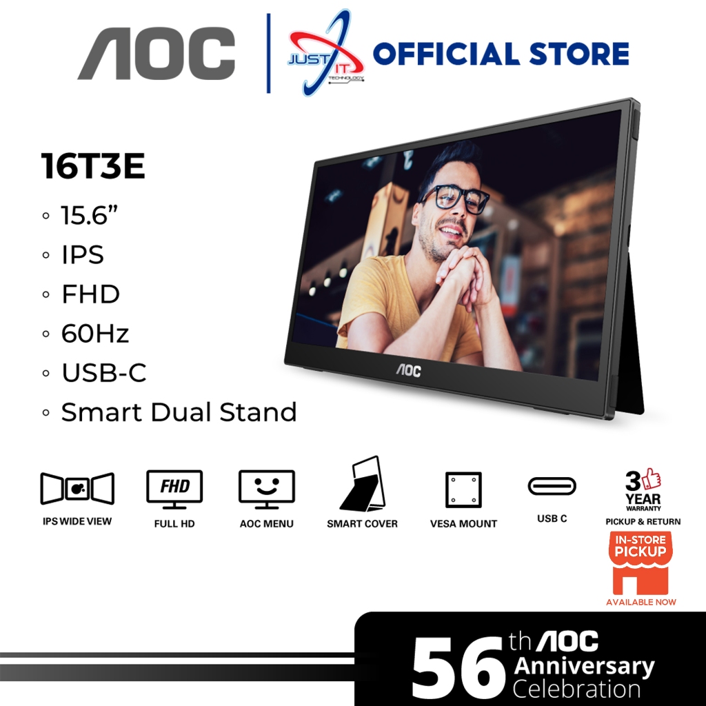 AOC 16T3E / E1659FWU 15.6" PORTABLE MONITOR (15.6" IPS FHD / 4MS / 60HZ ...