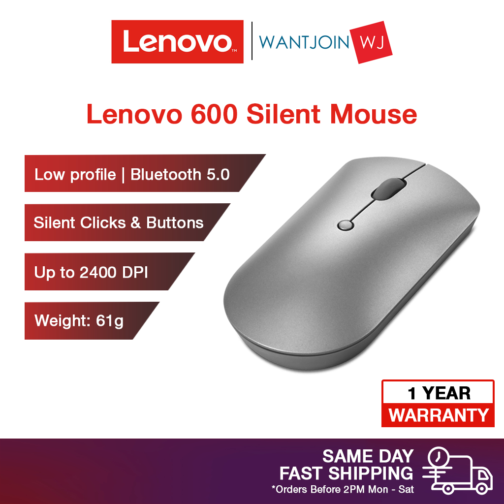 Lenovo 600 Silent Bluetooth Mouse - Adjustable 800/1600/2400 DPI - Work ...