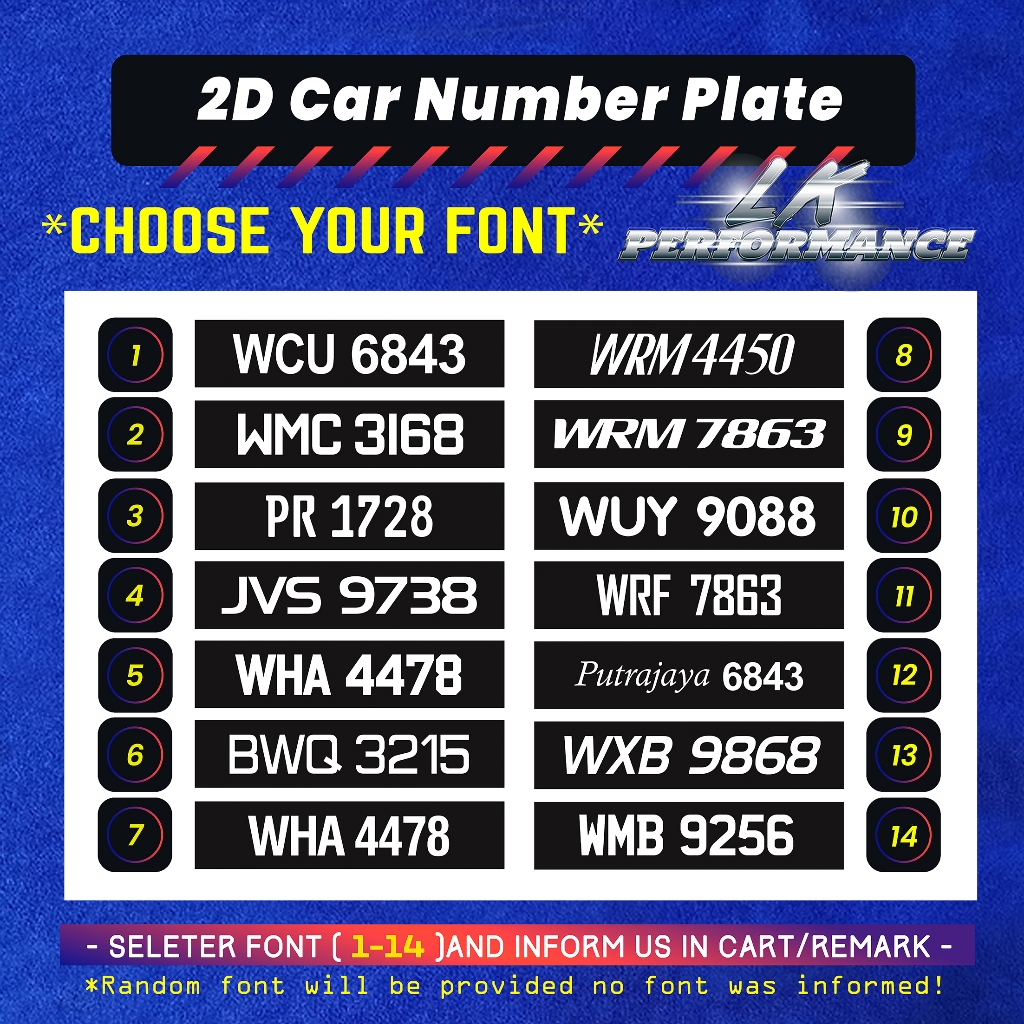 2D Car Number Plate / Nombor Plat Kereta / Auto Car Plate / Tulisan ...
