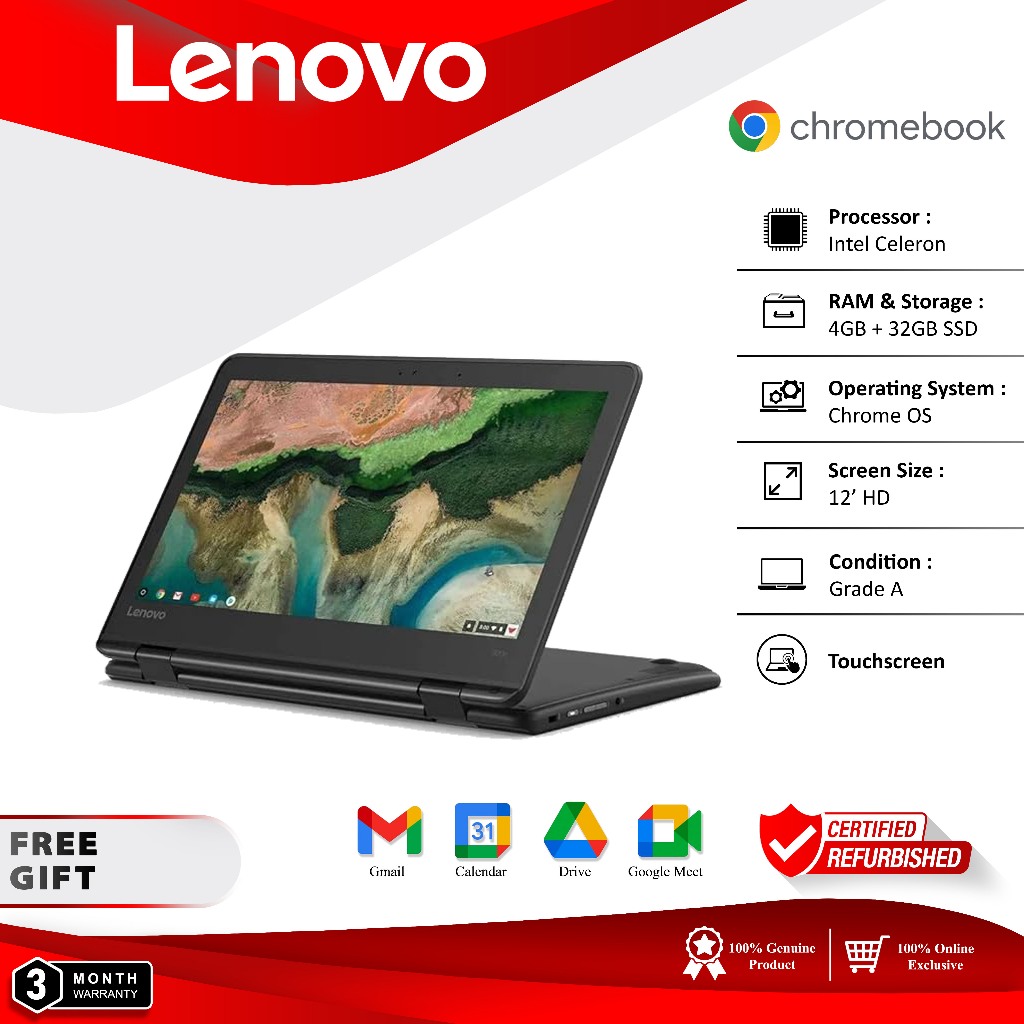 Lenovo 11.6" 300e Chromebook Touchscreen LCD 2 in 1- MediaTek M8173C Quad-core 2.1GHz 4GB LPDDR3 ...