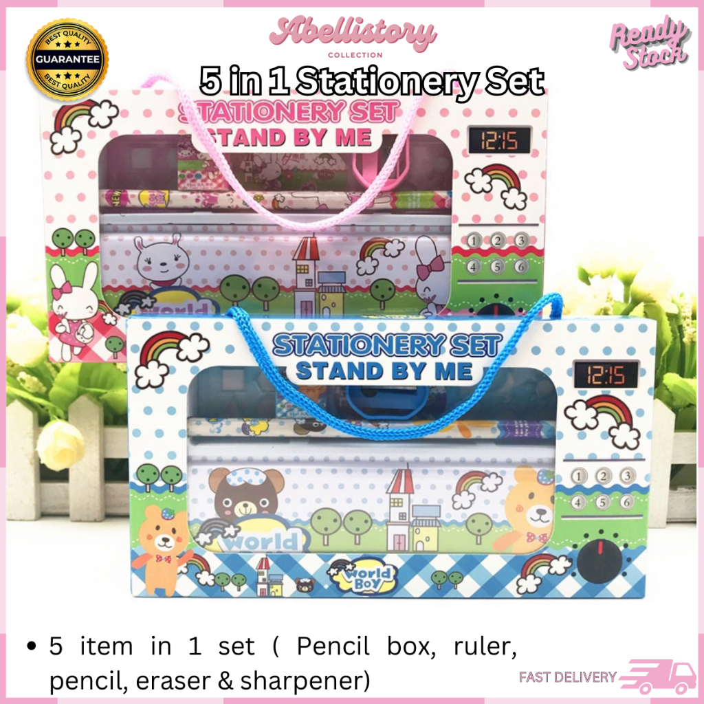 5 in 1 Cartoon Stationery Set Student School Set(abellistory) | Shopee ...