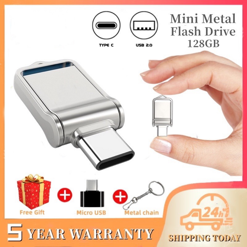 2 IN 1 Mini Metal PenDrive 32GB 128GB 512GB 1TB 2TB TYPE C OTG USB 3.1 ...