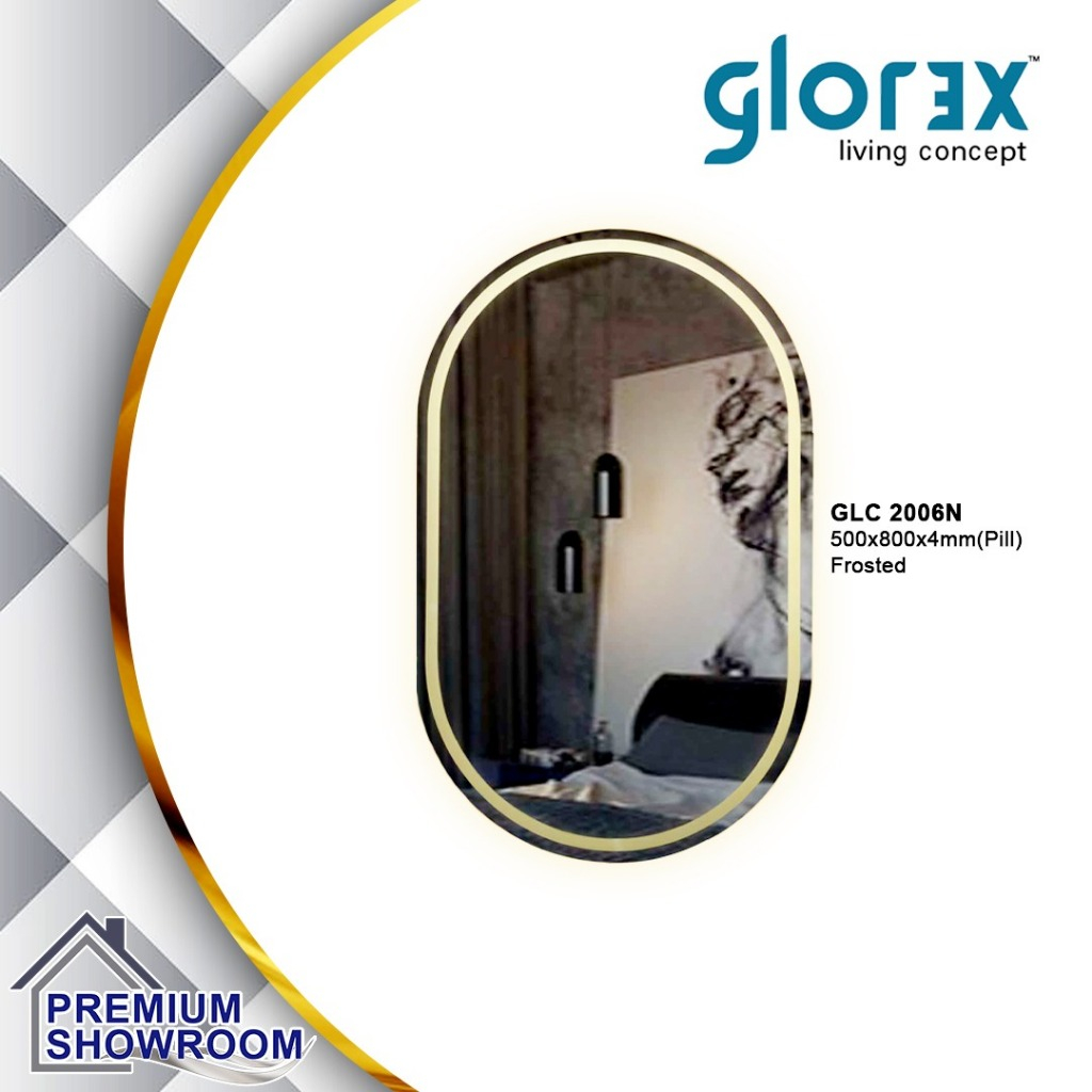 GLOREX GLC 2006N (LED) 80cm 3 Colour LED Arched Mirror Oval Mirror LED Mirror Bathroom Wall ...