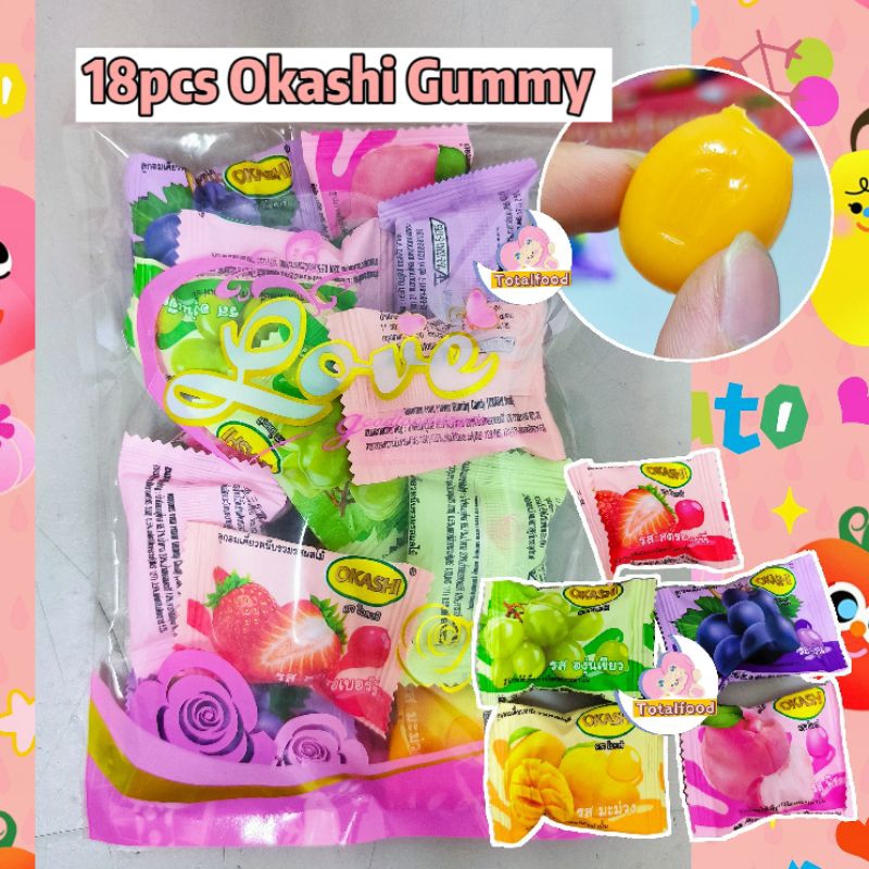 18pcs Okashi Gummy pure juice fruits flavour [strawberry/apple / grape ...