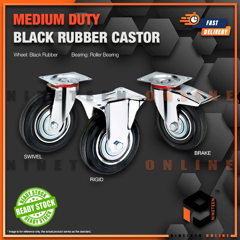 BLACK RUBBER CASTOR (3” 4” 5” 6” 8”) MEDIUM DUTY | Shopee Malaysia