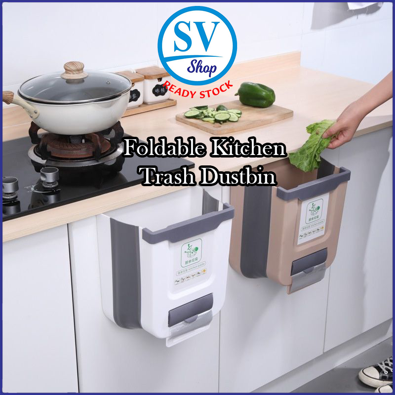 Foldable Kitchen Trash Dustbin Kitchen Folding Wall-Mounted Trash Can ...