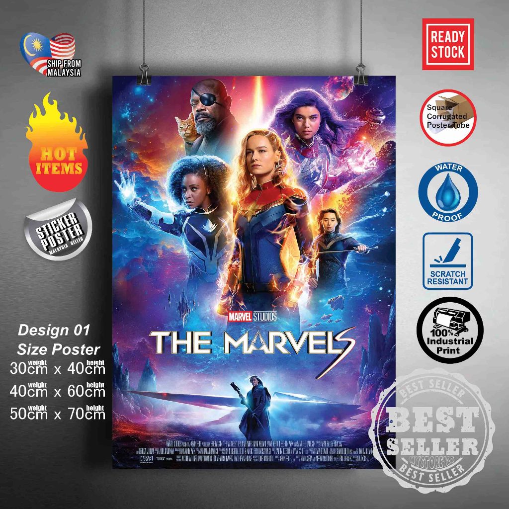(READY STOCK) The Marvels Poster Sticker | iron Man Spider-Man Captain ...