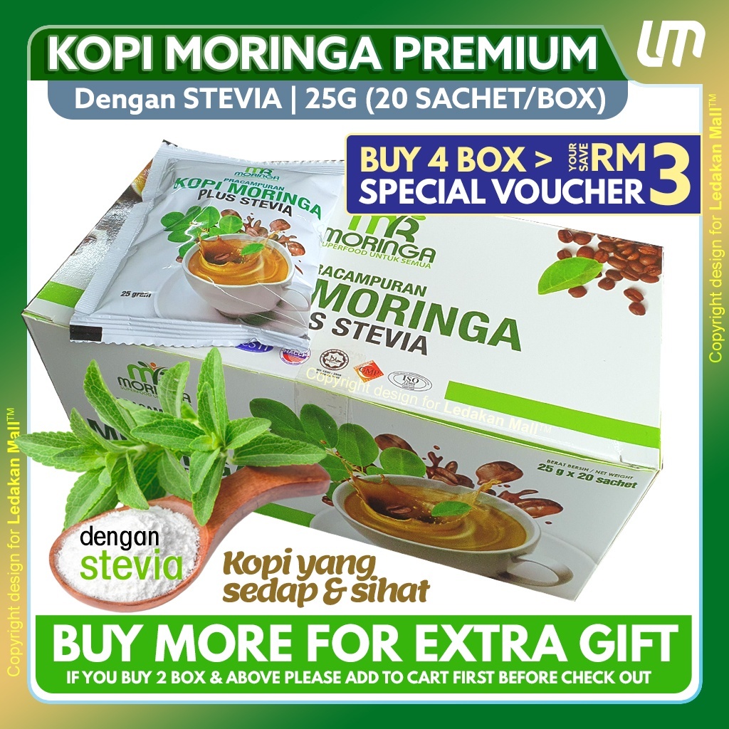 Kopi Moringa Original Plus Stevia Oleifera Cofee Sesuai Untuk Diabetis / Kencing Manis (20 paket ...