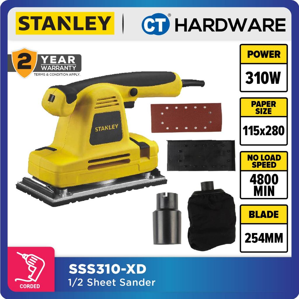STANLEY SSS310 CORDED SHEET SANDER 1/2" | 310W | 6000-10000RPM | 115 X 280MM | Shopee Malaysia