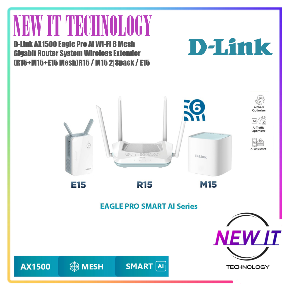 D-Link AX1500 Eagle Pro Ai Wi-Fi 6 Mesh Gigabit Router System Wireless ...