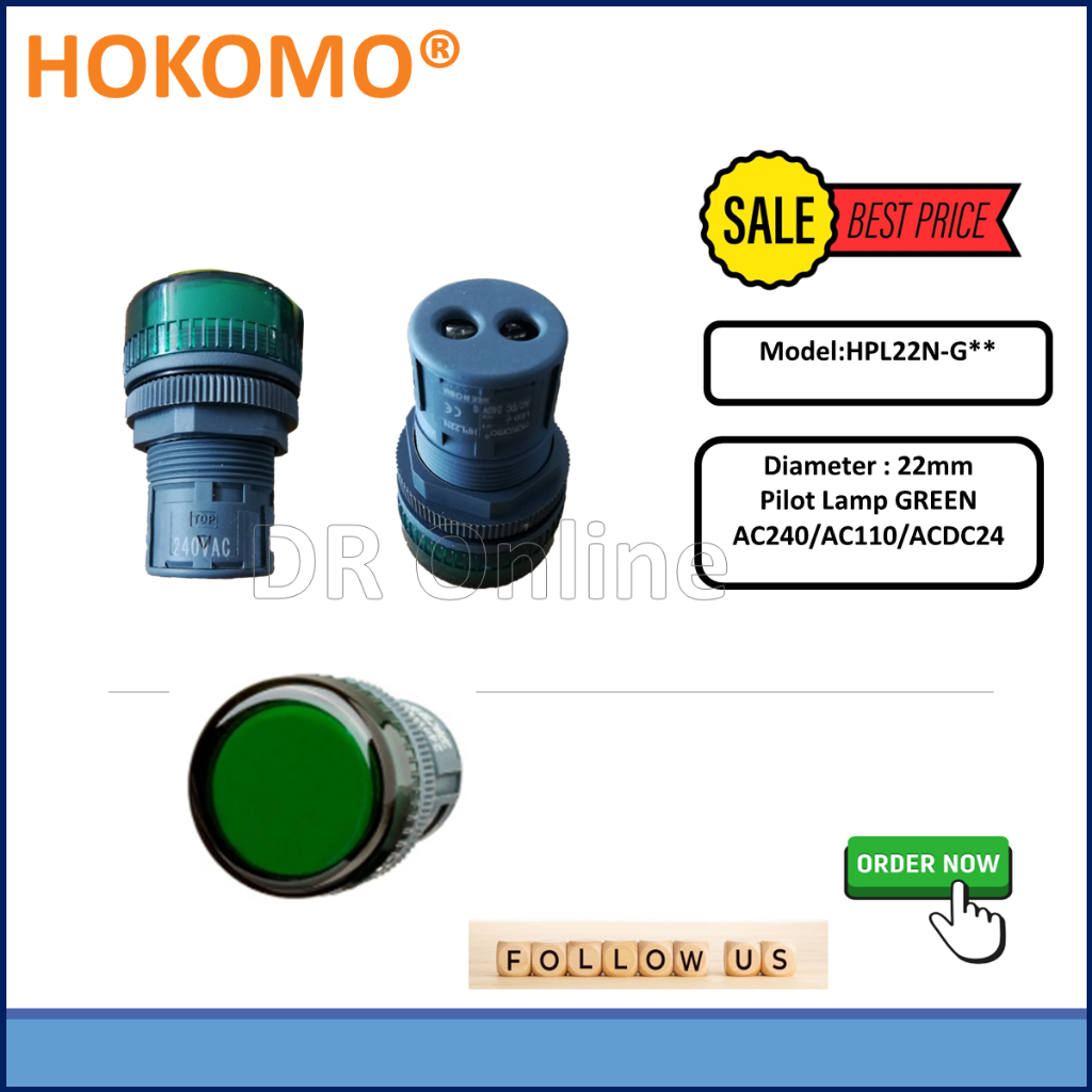 HOKOMO Indicator Light Pilot lamp Led 22mm 24VDC Red/Green/Yellow/Blue ...