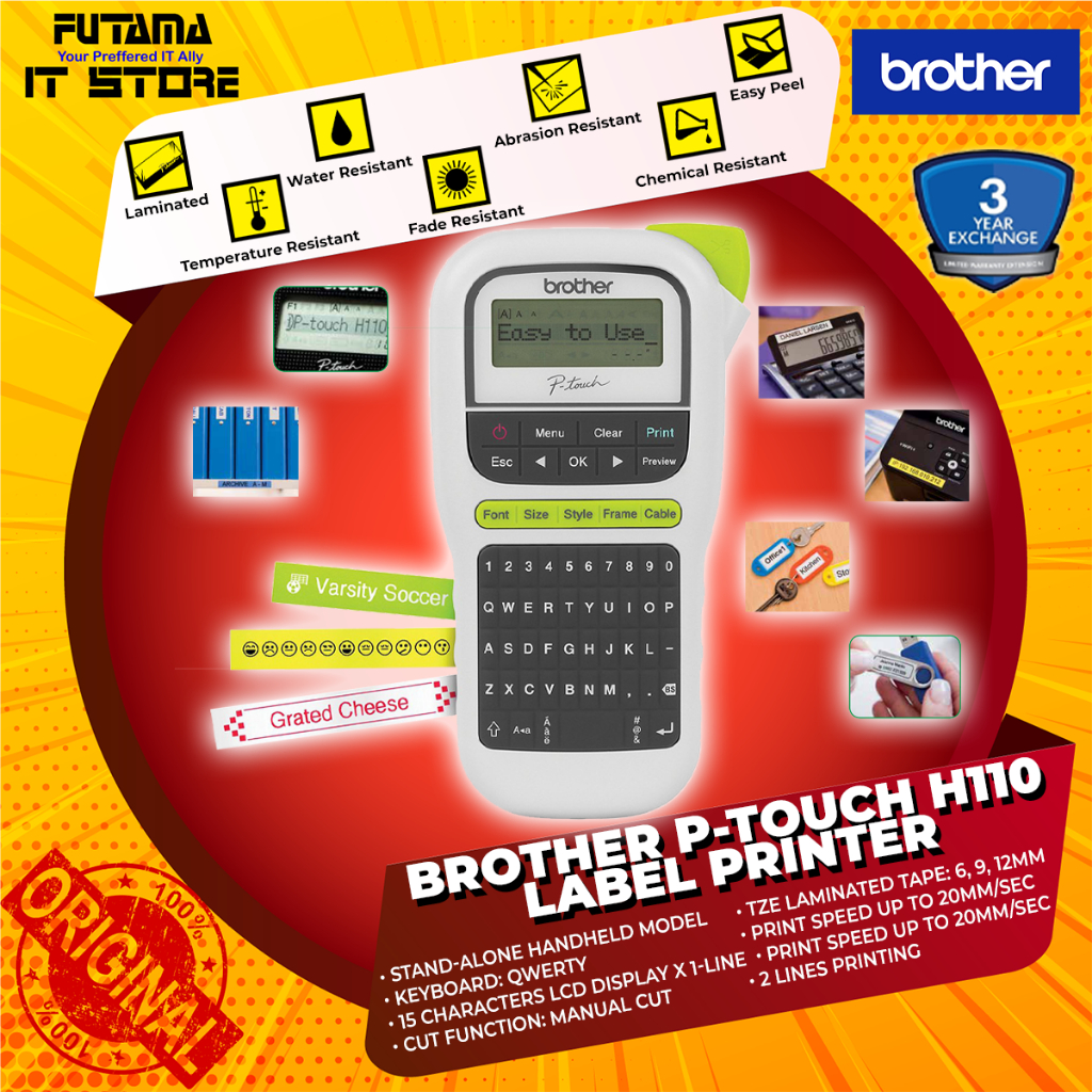 Brother P-Touch H110 Label Printer - QWERTY Keyboard/Up to 12mm tape/Up ...