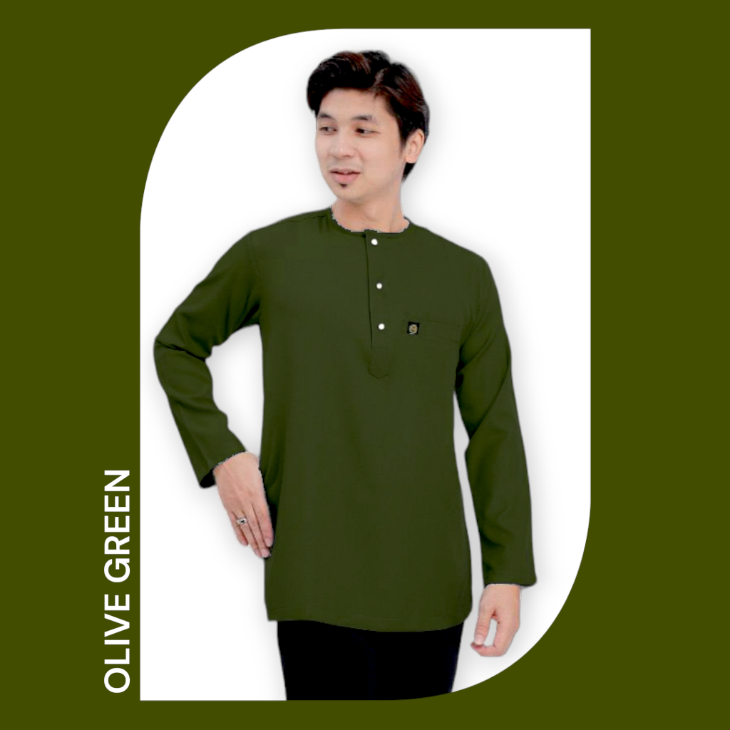 XS-5XL Kurta OLIVE GREEN Plus size Kurta lelaki Kurta Teluk Belanga ...