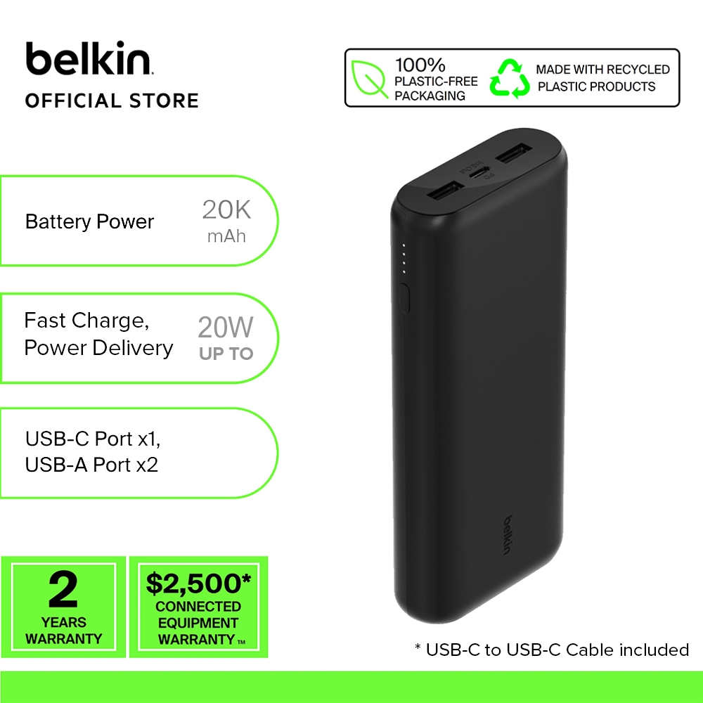 Belkin BPB014btBK BoostCharge 3-Port Compact PowerBank 20,000 Mah ...
