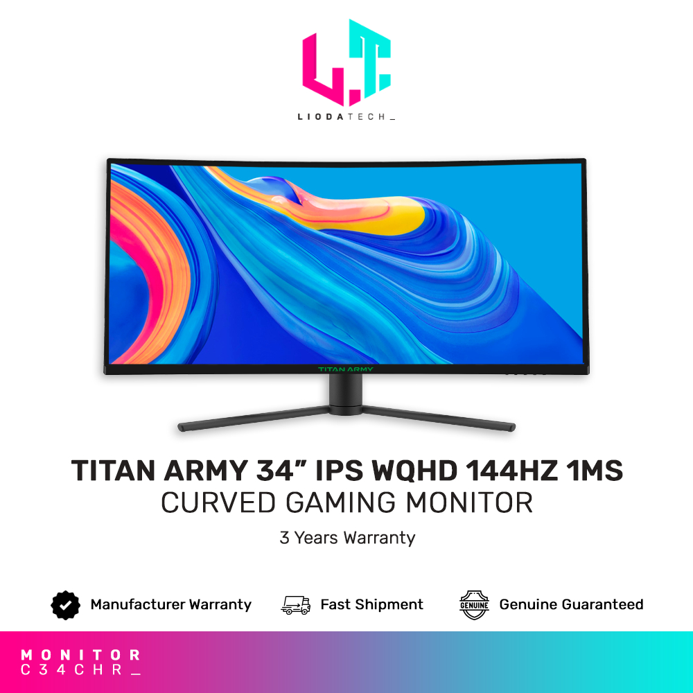TITAN ARMY 34” Curved Ultrawide 2K 144Hz 1ms Gaming Monitor (C34CHR ...