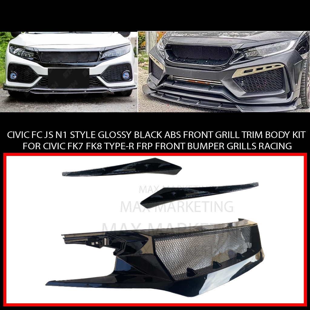 HONDA CIVIC FC JS N1 STYLE GLOSSY BLACK ABS FRONT GRILL FOR CIVIC FK7 ...