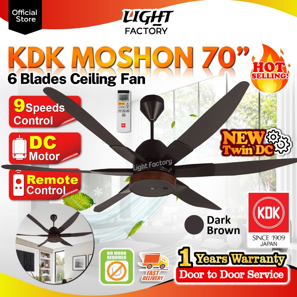 KDK Moshon Series K18NY-RBR 70" 6 Blades DC Motor Ceiling Fan 9 Speeds ...