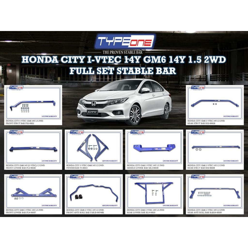 TYPE ONE Honda city 2014 - 2019 front side rear middle anti Struct roll bar torsion lower ...