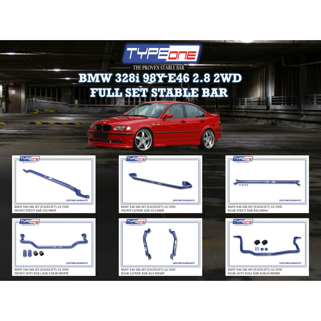 TYPE ONE BMW E46 1998 - 2003 front side rear middle anti Struct roll ...