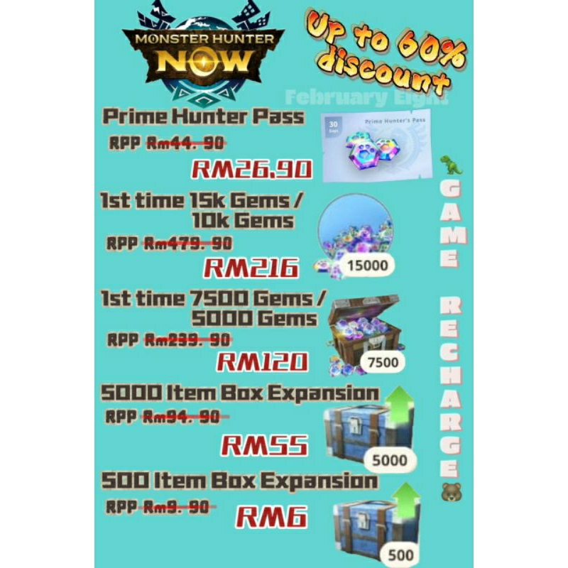 Monster Hunter Now Topup Service(prime hunter pass/Gems/item box expansion) | Shopee Malaysia