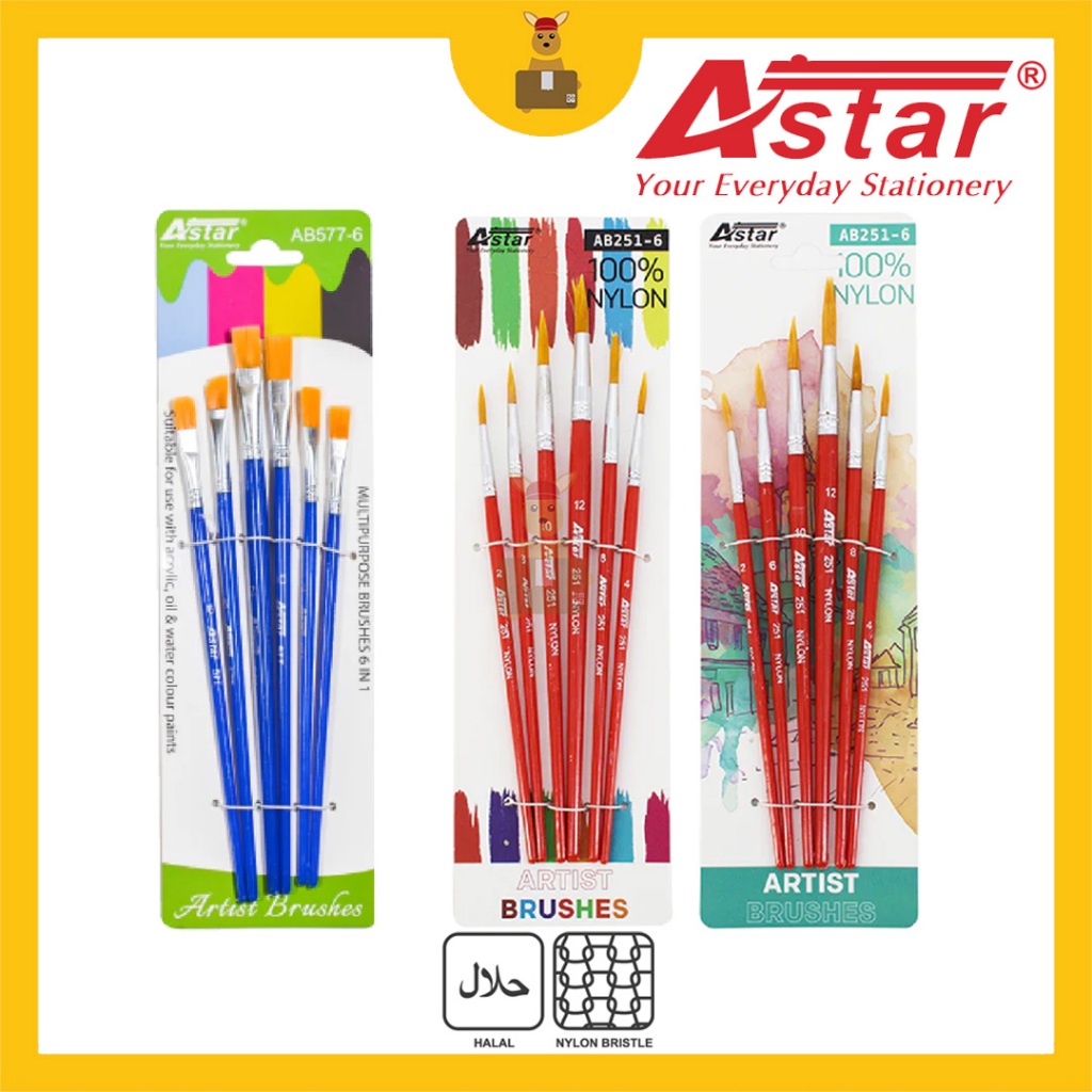 ASTAR Artist Nylon Paint Brushes Set 6 in 1 Watercolor Brush / Berus ...
