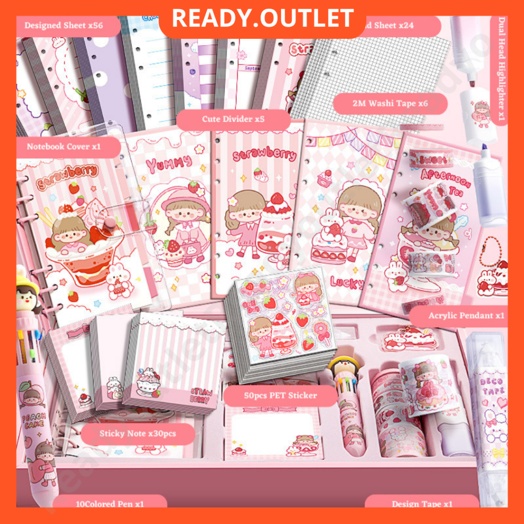 178pcs SET Sticker Buku Nota Handbook Loose-Leaf Diary Student Cute ...