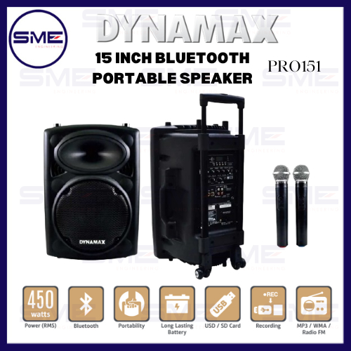 DYNAMAX PRO151 15 Inch Bluetooth Portable Speaker With 2 Wireless ...