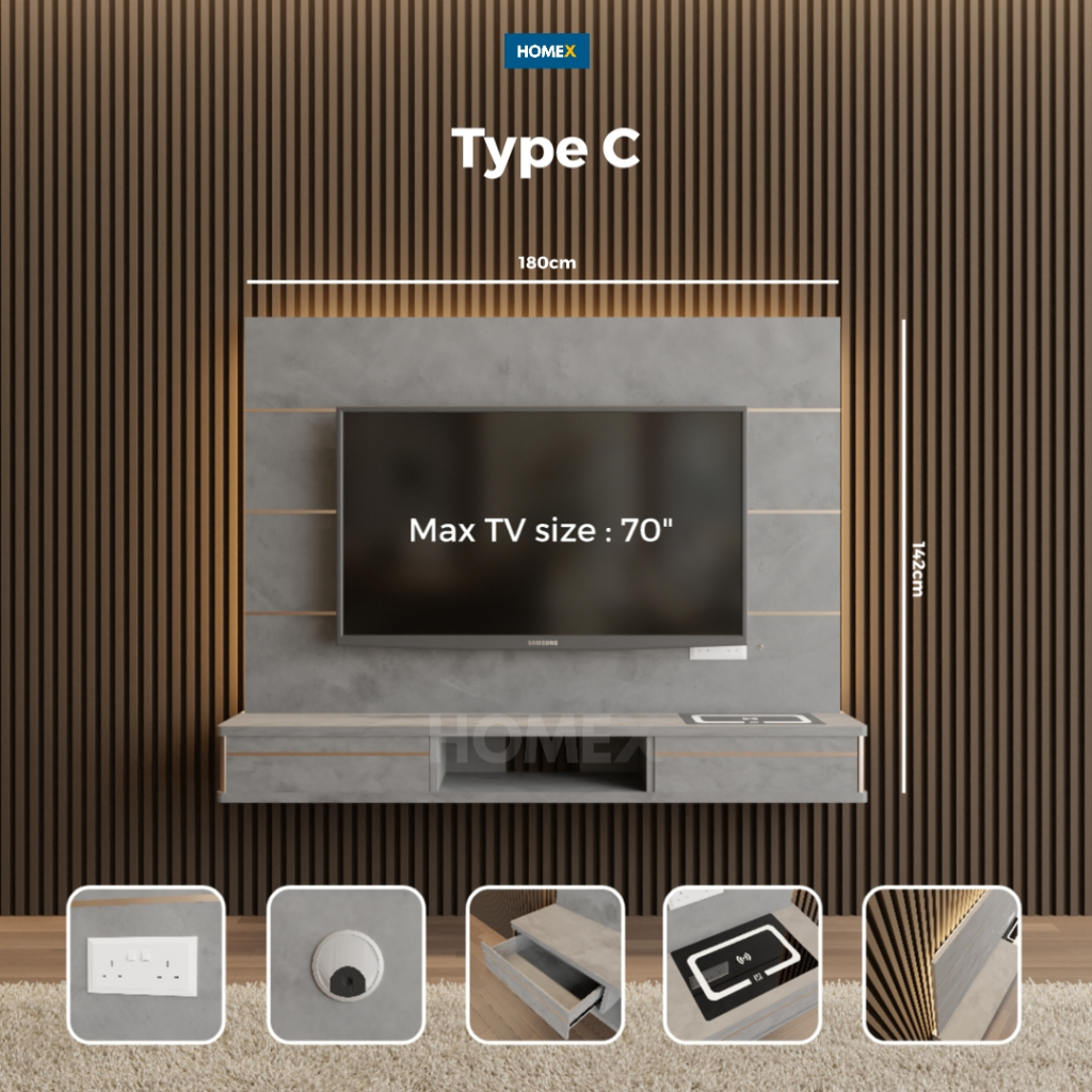 FREE INSTALL TV Cabinet Wall Mounted Hanging With LED Lighting Almari ...
