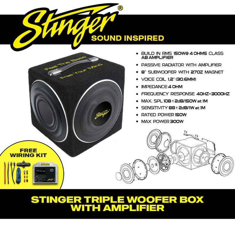 Stinger 8" Triple Mini Subwoofer Box Built In Power Amplifier | Shopee ...