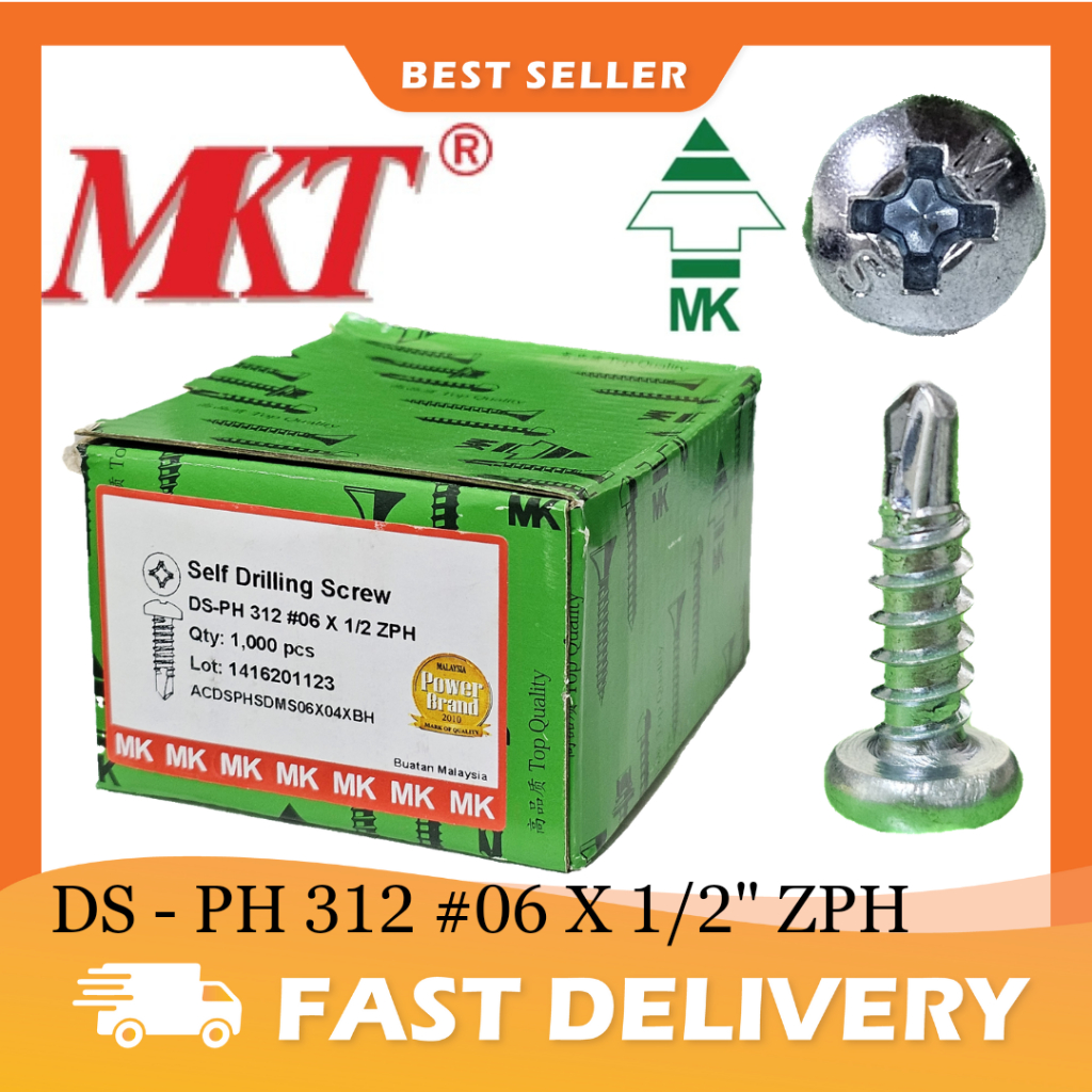 MK 1000 PCS DS-PH 312 ZPH SELF DRILLING SCREW/ SCREW BESI BUMBUNG #06X1 ...