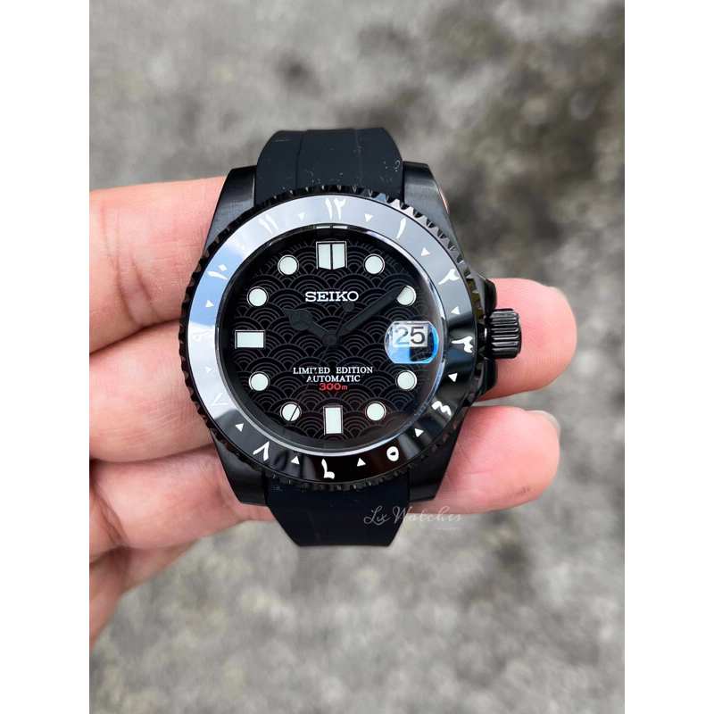 Seiko Mods Samurai submariner Seikolex black silicon band rubber band seiko modify seiko custom ...