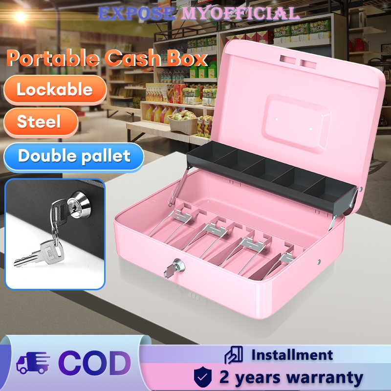 Cash box Handle Lockable coin box Pink Compartment Tray money box Safe ...