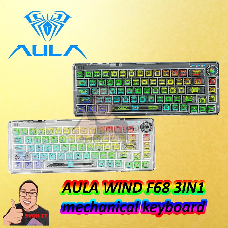AULA F68 wireless the third mock examination customized mechanical keyboard transparent shell ...
