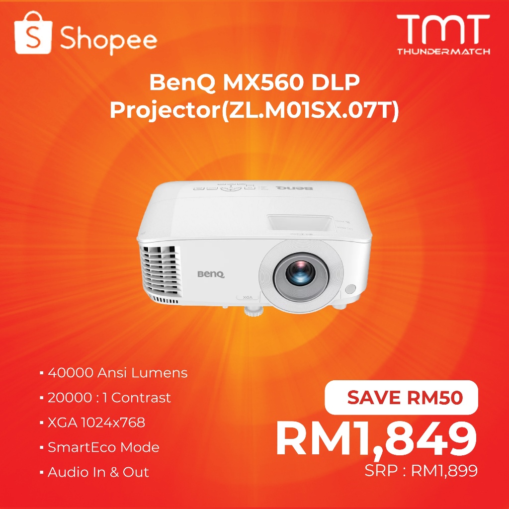 BenQ MX560 DLP Projector | 40000 Ansi Lumens | 20000:1 Contrast | XGA 1024x768 | SmartEco Mode ...