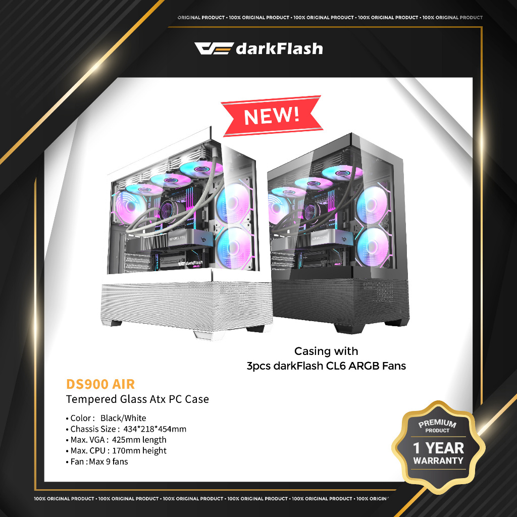 darkFlash DS900 Air ATX Gaming Casing (with 3pcs darkFlash CL6 ARGB Fans) Black & White | Shopee ...