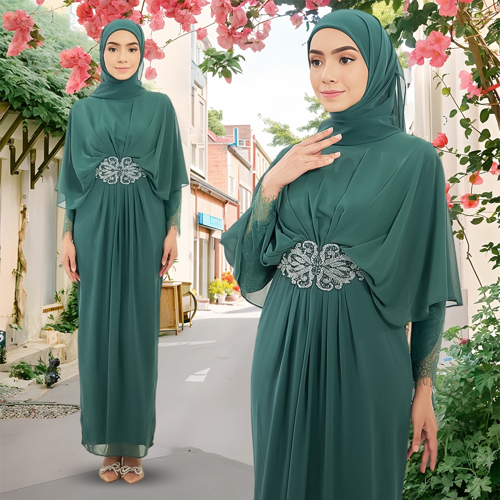 Lace Abaya Dress Hitam Ironless Jubah Muslim Dress Dolman Sleeves with ...